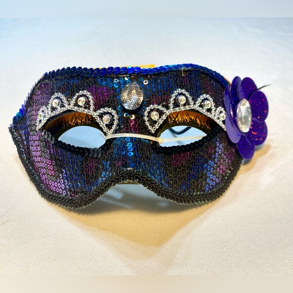 walgreens | Accessories | Deluxe Mask W Feather Ball Blue Black Glitter ...